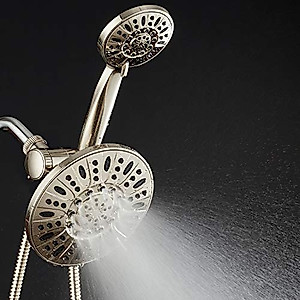 AquaDance 7" Premium High Pressure 3-Way Rainfall Combo with Stainless Steel Hose – Enjoy Luxurious 6-setting Rain Shower Head and Hand Held Shower Separately or Together – Brushed Nickel Finish