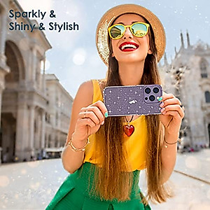 Hython Case for iPhone 14 Pro Max Case Glitter, Cute Sparkly Clear Glitter Shiny Bling Sparkle Cover, Anti-Scratch Hard PC Slim Fit Shockproof Protective Phone Cases for Women Girls, Clear Glitter
