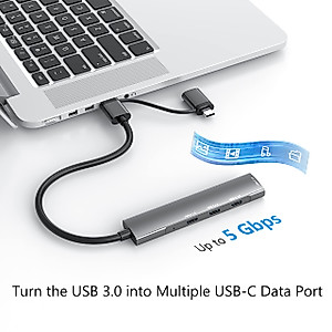 GKEAPZA 4 Ports USB C Hub – 5Gbps USB Hub for Laptop, USB C to USB C Hub, USB to USB C Adapter for MacBook Pro/Air iPad Pro M1, iMac,Mac Mini, Surface Pro, Chromebook (No Charging/Video Transfer)
