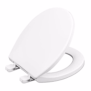 Toilet seat Round with Slow Close Hinges, Four Bumpers, Two Sets of Parts, White Toilet seat Round, Slow Close, Never Loosen and Easily Remove, Plastic, White