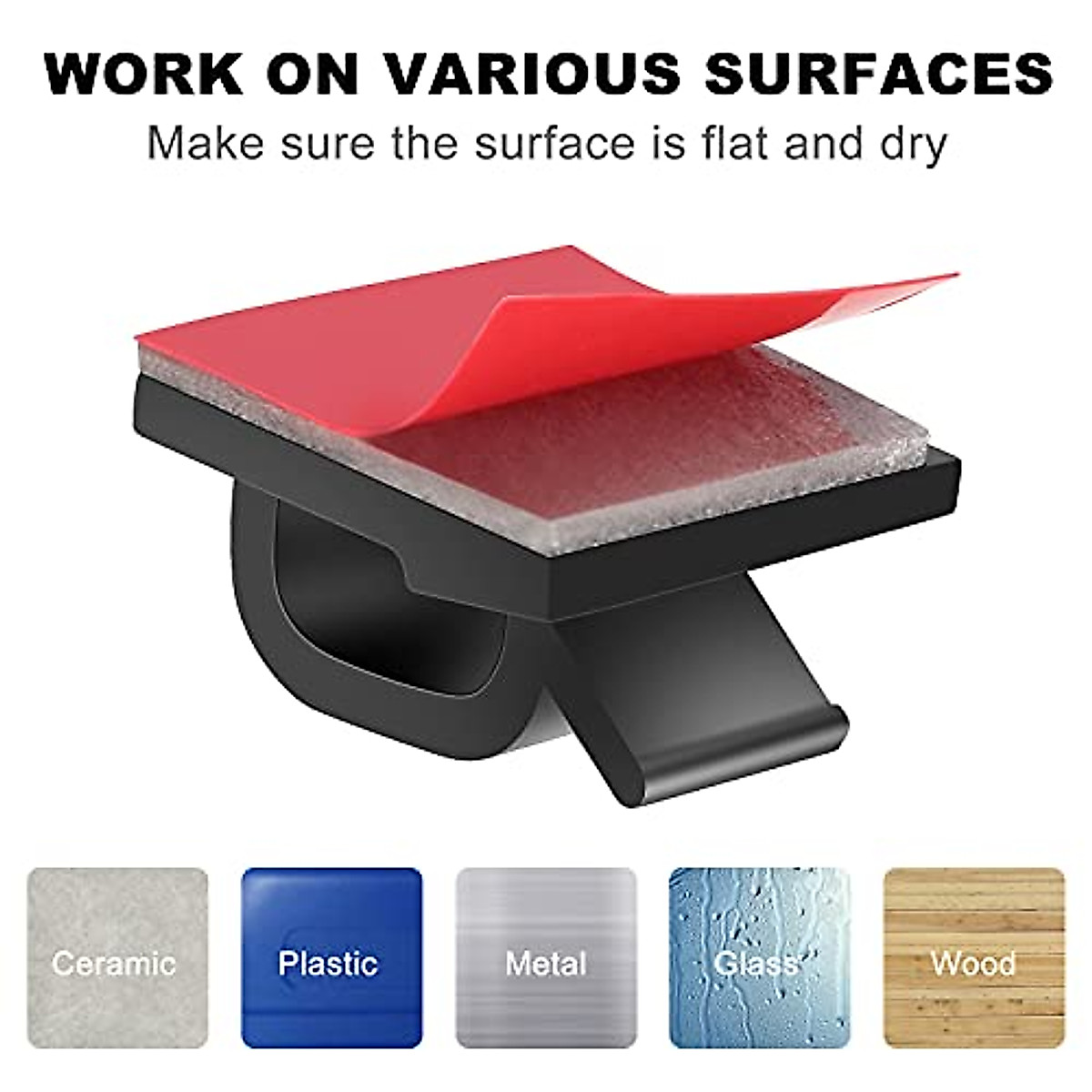 60 PCS Adhesive Cable Clips, Upgraded Wall Wire Clips for Cable Management, Strong Cord Clips Wire Holders for The Wall, Under Desk, Christmas Lights, Car, Dash Cam, Ethernet, Electric Wires Small