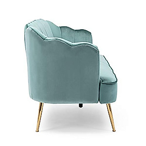 Christopher Knight Home Reitz Channel Stitch 3 Seater Shell Sofa - Velvet - Turquoise/Gold