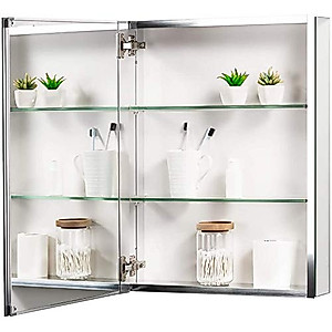 Movo Medicine Cabinet with Mirror, 24 Inch x 30 Inch Aluminum Mirror Cabinet with Single Door, Bathroom Medicine Cabinet, Surface Mount or Recess Installation