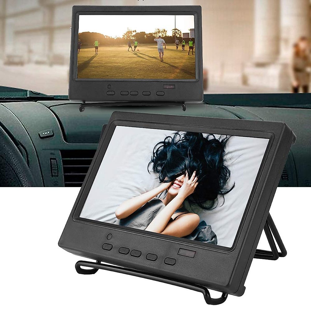 Serounder Portable 7 Inch Monitor 1024x600 Resolution 16:9 Full HD LCD Screen Display with Foldable Bracket Support/VGA/AV Input for, for PS4, Car Display,