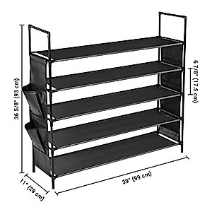 Yescom Black 5-Tier Shoe Rack Storage Organizer 25 Pair for Entryway,Hallway,Closet