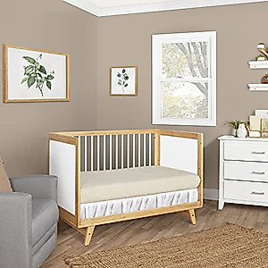 Dream On Me Carter 5-in-1 Full Size Convertible Crib / 3 Mattress Height Settings/JPMA Certified/Made of New Zealand Pinewood/Sturdy Crib Design, Natural & White