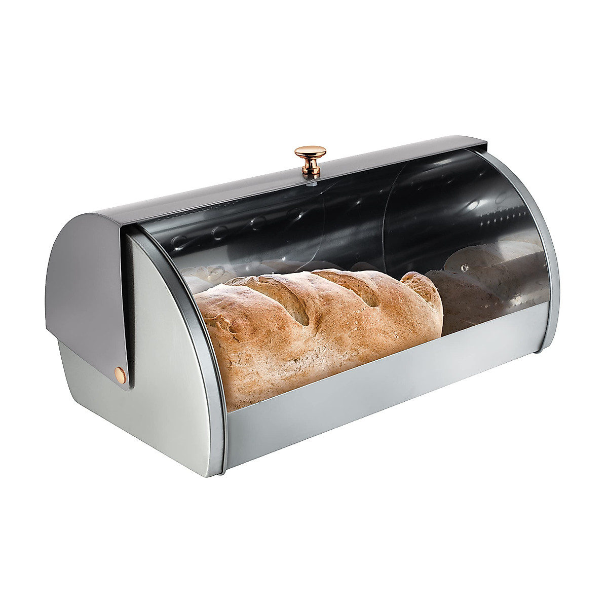 Berlinger Haus Stainless Steel Bread Box for Kitchen Countertop and Kitchen Knife Set with Block 8 Piece, Silver