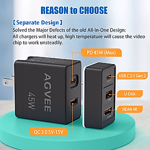 AGVEE Portable Replacement Switch OLED Dock Station Adapter, Multi in 1, 4K HDMI PD 45W Compatible with Nintendo Switch OLED with USB Type-C 3.1 Gen 2 Power Cable, Black