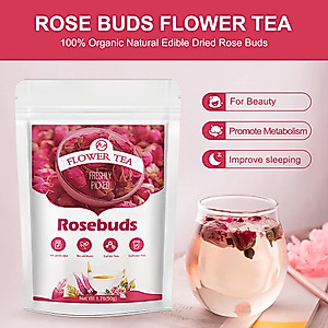 M inch Rose Buds Flower Tea - 100 percent Organic Natural Edible Dried Rose Buds Flowers for Cakes Decorating, Beauty & Promote Metabolism, 1.76 Ounce (Pack of 1)