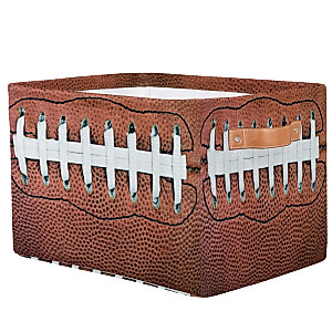 American Football Laces Storage Basket Cube Sport Ball Large Toys Storage Box Bin with Handle Collapsible Closet Shelf Cloth Organizer for Nursery Bedroom,15x11x9.5 in,1 Pack