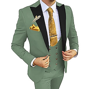 SHUZHXLZANGY Men Wedding Suits Slim Fit 3 Piece Tuxedo,One Button Tux Jacket Vest Trousers Dinner Wedding,Green Suits for Men (42) L