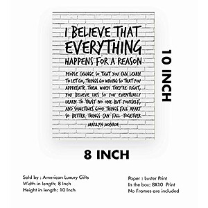 Marilyn Monroe- Everything Happens- Inspirational Wall Art Print, This Retro Wall Decor Print Makes Ideal Wall Art For Living Room Decor, Office Decor & Man Cave Decor. Unframed- 8x10”