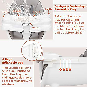JOYMOR 5-in-1 Baby High Chair for Infants to Toddler, 4-Position Adjustable Wooden Eating Highchair with Leather Seat Cushion, Convertible Kids Table and Chair Set