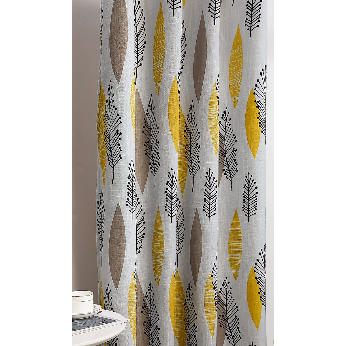 Cherry Home Modern Leaves Room Darkening Blackout Curtain Pairs Panel Heavy Drapes for Living Room Grommet Top Draperies Yellow,2 Panels with 2 Matching Pillow Case,52 Inch by 84 Inch