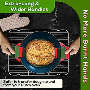 Silicone Bread Sling Dutch Oven Liner - Extra Thick Non-Stick Reusable Silicone Sourdough Bread Baking Mat with Long Handles, Sourdough Bread Baking Supplies for Easy Dough Transfer (Salmon Pink)
