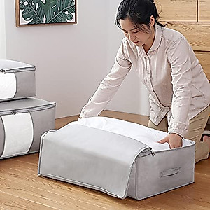 FYY 2 Pack Clothes Storage Bag, Double Zipper Storage Bag Clothes Organizer with Clear Window for Blanket, Sweaters, Coat, Clothes, Bed Sheet-2 Medium-Grey