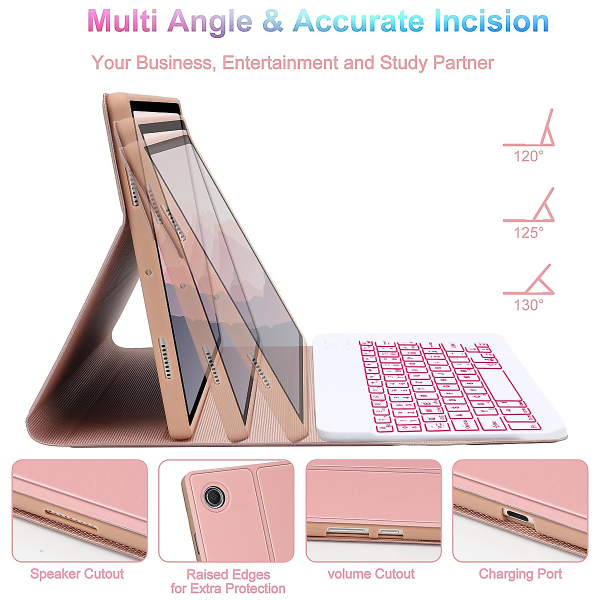 IVEOPPE Galaxy Tab A8 2022 Case with Keyboard 10.5 inch, Detachable Wireless Bluetooth Keyboard Cover & 7 Colors Backlit & Slim Folio Cover for Galaxy Tab A8 SM-X200/X205/X207（Sugar Pink）