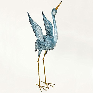 Bits and Pieces - Japanese Blue Heron Metal Garden Sculpture Set - Two Metal Cranes Perfect for Garden Décor - Metal Garden Art, Outdoor Lawn and Patio Décor, Backyard Sculpture, and Decoration