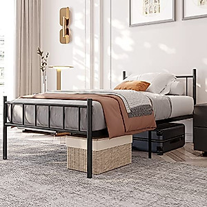 zunatu Metal Bed Frame Platform with Headboard & Footboard Heavy Duty Sturdy Foundation with Storage Space Squeak Resistant Easy Assembly,NO Box Spring Needed,Twin