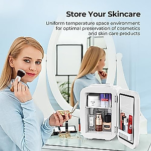Tiastar Mini Portable Fridge, 4 Liter /6 Cans Skincare Fridge, 110V AC/ 12V DC Small Fridge for Bedroom Office Dorm, Thermoelectric Cooler and Warmer, White