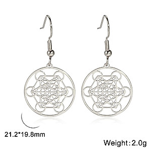 Metatron's Cube Earrings For Women Stainless Steel Sacred Geometry Flower Of Life Earrings Geometric Charm Hexagram Earrings Bohemian Style Jewelry (silver)