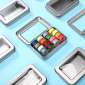 Rectangular Hinged Tins Box Metal Rectangular Empty Container Metal Storage Organizer Tins Small Metal Empty Hinged Tins Mini Portable Box Containers with Clear Window for Candies (24)