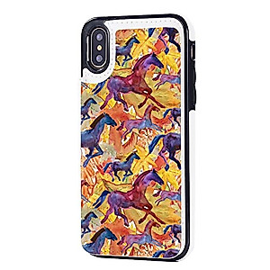 Running Horses Wallet Phone Cases Fashion Leather Design Protective Shell Shockproof Cover Compatible with iPhone X/XS