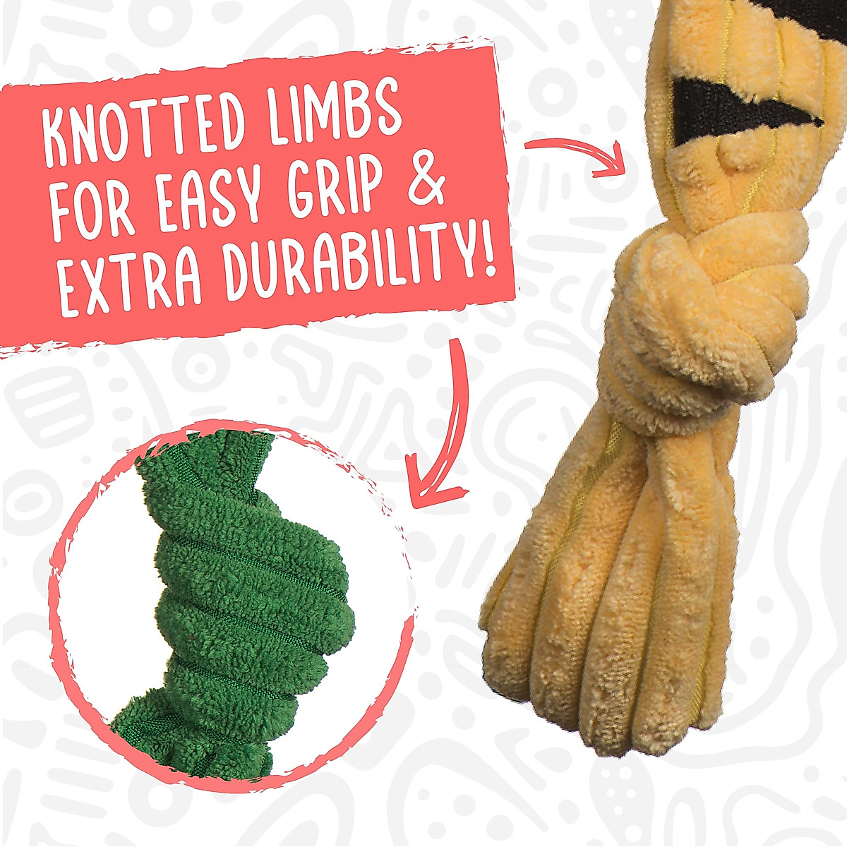 HuggleHounds Knottie Plush Dog Toy - Dog Stuffed Animal Toy, Puppy Toys, Squeaky Dog Toy for Small, Medium & Large Dogs, Durable Plush to Keep Busy, Officially Licensed - LSU Mike The Tiger, Large