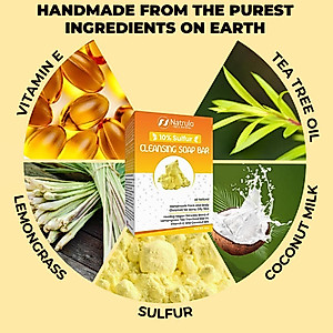 10% Sulfur Soap Cleansing Bar for Face & Body – All Natural Facial Cleanser for Acne, Oily Skin – Healing Skincare Blend of Lemongrass, Tea Tree Essential Oil, Vitamin E, Coconut Milk – Made in USA