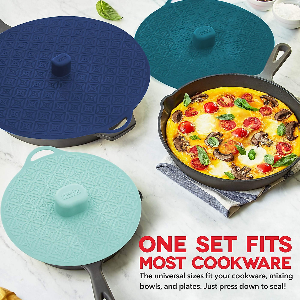 DASH Silicone Lids, 8 inch, 10 inch, 12 inch, Turquoise/Teal/Midnight