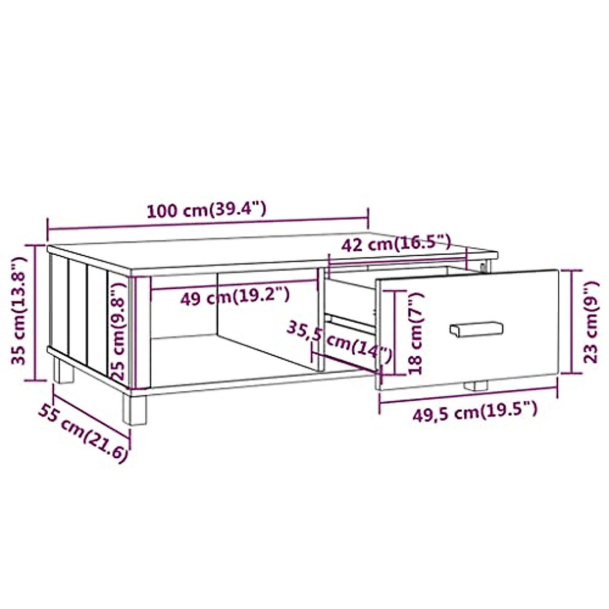 QJBSAVVA Coffee Table HAMAR Light Gray 39.4"x21.7"x13.8" Solid Wood Pine,Living Room Furniture Side Tables Narrow Bedside Tables Suitable for Meeting Rooms, Reception Rooms, Offices