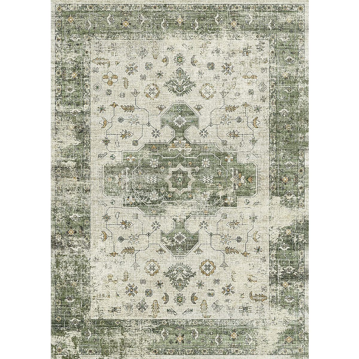 Valenrug Washable Rug 8x10 - Ultra-Thin Antique Collection Area Rug, Stain Resistant Rugs for Living Room Bedroom, Distressed Vintage Rug(TPR35-Green, 8'x10')