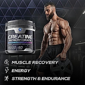 Creatine Monohydrate Powder - 100% Pure Micronized Creatine 5000mg (5g) - Creatine Pre Workout, Supports Muscle Building, Cellular Energy, Recovery & Strength, Vegan, Keto, Gluten-Free - 60 Servings