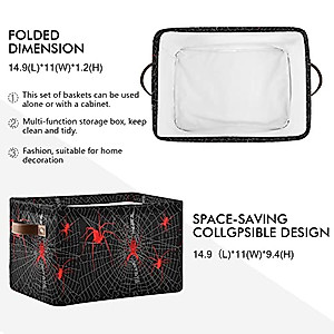 Red Halloween Spider Web Storage Bins Canvas Fabric Collapsible Organizer Basket for Organizing Fabric Storage Baskets Nursery Toys Towels Clothes 1 Pieces