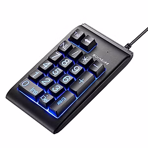 SurnQiee USB Number Pad, Large Print Wired Numeric Keypad with 3 Colors LED Backlit, Portable Mini 10 Key Num Pad for Laptop Desktop Computer PC, Full Size 19 Key - Black