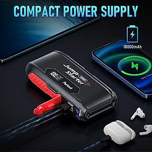 1500A Peak 18000mAh Portable Jump Starter Pack(Up to 7.0L Gas and 5.5L Diesel Engine), 12V Auto Booster Battery Charger Lithium Car Jump Starter Box with LED Screen & Light
