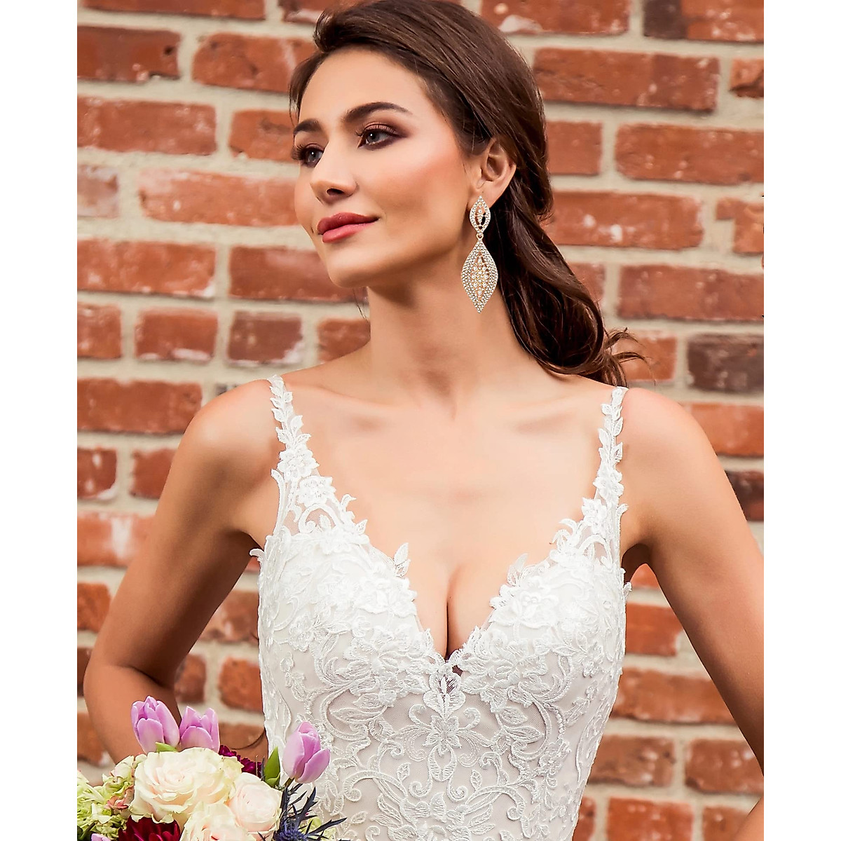 Canboer Fancy Gold Rhinestone Crystal Wedding Bridal Long Dangle Drop Earrings Crystal Leaf Chandlier Earrings for Women Party Prom