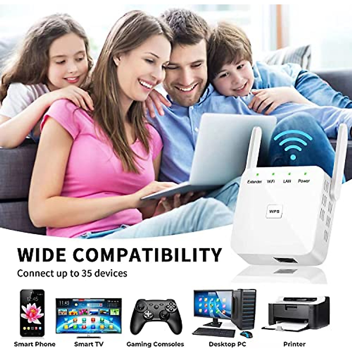 2023 Newest WiFi Extender, WiFi Repeater, Covers Up to 9860 Sq.ft and 60 Devices, Ethernet Port, Quick Setup, Home Wireless Signal Internet Booster