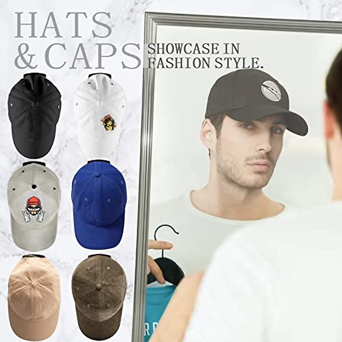 Hat Rack for Wall (14-Pack) - Hat Racks for Baseball Caps, Adhesive Hat Hooks for Wall, No Drilling Hat Organizer Cowboy Hat Holder, Strong Hat Hanger to Display for Door, Closet (Upgrade-Black)