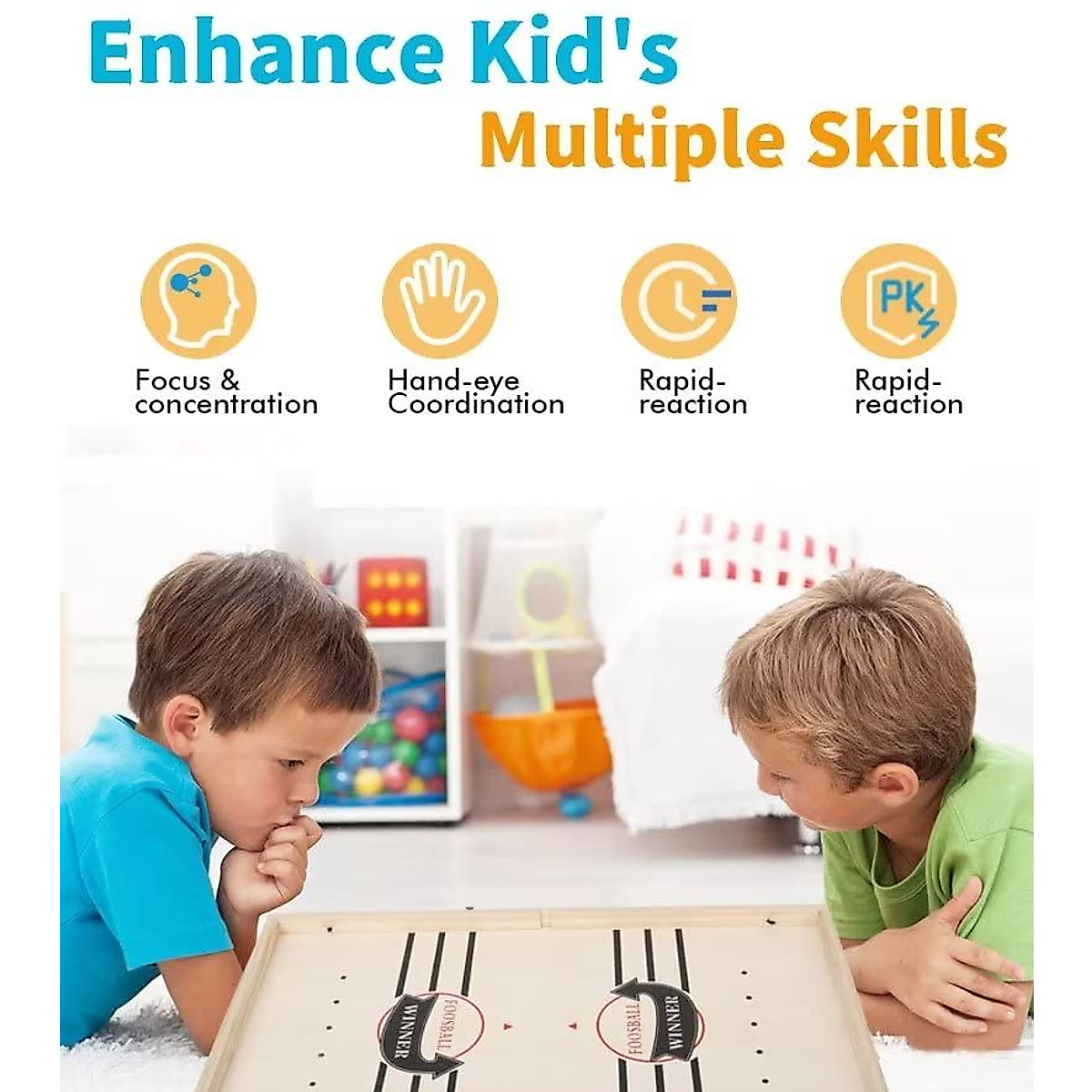 Fast Sling Puck Game Large Fast Sling Puck Game, Foosball Wooden Board Game for Kids and Family, Sling Puck Winner Board Games for Family, Birthday Gift, Large Size with L（23.6in*11.8in）