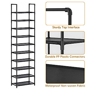 barsone Shoe Rack 10 Tiers, 20-25 Pairs Shoe Organizer Storage Shelf Stand Tower Shoe Rack, Space Saving Shoe Shelves Narrow Free Standing Shoe Rack for Closet Entryway Hallway Apartment Garage