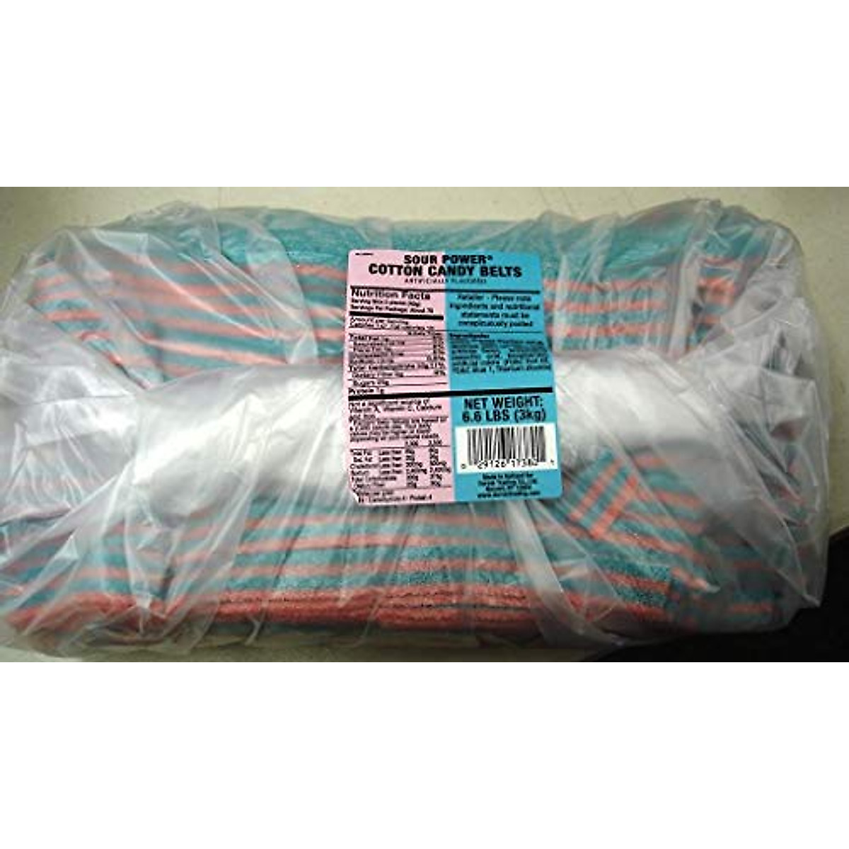 Sour Power Unwrapped Belts, Cotton Candy Bulk Belts, 6.6 Pound, 105.6 Ounce