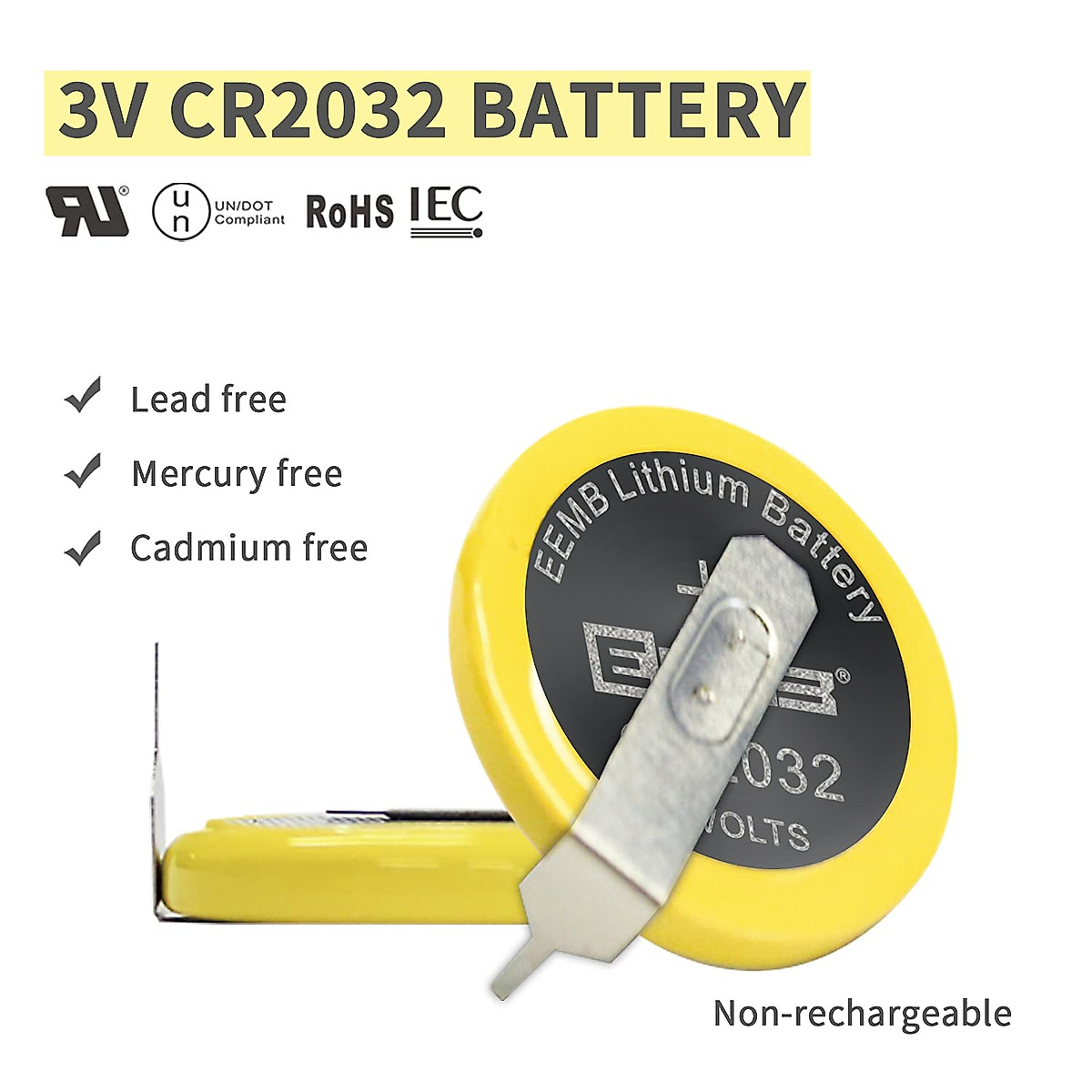 EEMB 10PACK Tabbed CR2032 Lithium Battery with Solder Tabs 3V Lithium Battery 2032 Coin Cell Lithium Batteries for Sensor Radio Gameboy Color Game Replacement Battery