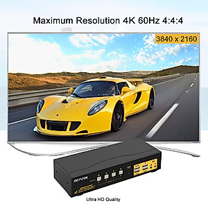 4 Port KVM Switch Dual Monitor HDMI + DisplayPort 4K 60Hz, DEPZOL KVM Switch for 4 Computers 2 Monitors with USB 2.0 HUB and Cables 642DH