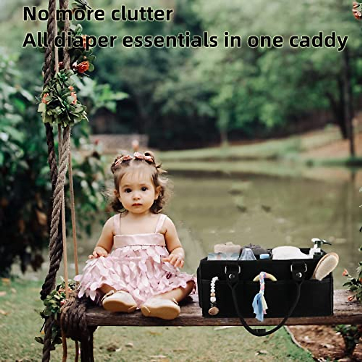 XUANGUO Baby Diaper Caddy Organizer for Girl Boy Large Nursery Storage Bin Basket Portable Holder Tote Bag for Changing Table and Car Baby Shower Gifts Newborn Baby Registry Must Haves Items black