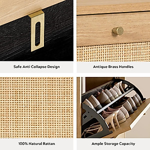 EYYTHUNG Shoe Cabinet with 2 Flip Drawers, Rattan Farmhouse Shoe Organizer, Boho Wooden Hidden Slim Narrow Shoe Rack Cabinet for Entryway, Hallway, Natural Oak