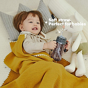 GROSMIMI Spill Proof no Spill Magic Sippy Cup with Straw with Handle for Baby and Toddlers, Customizable, PPSU, BPA Free 10 oz (Charcoal)