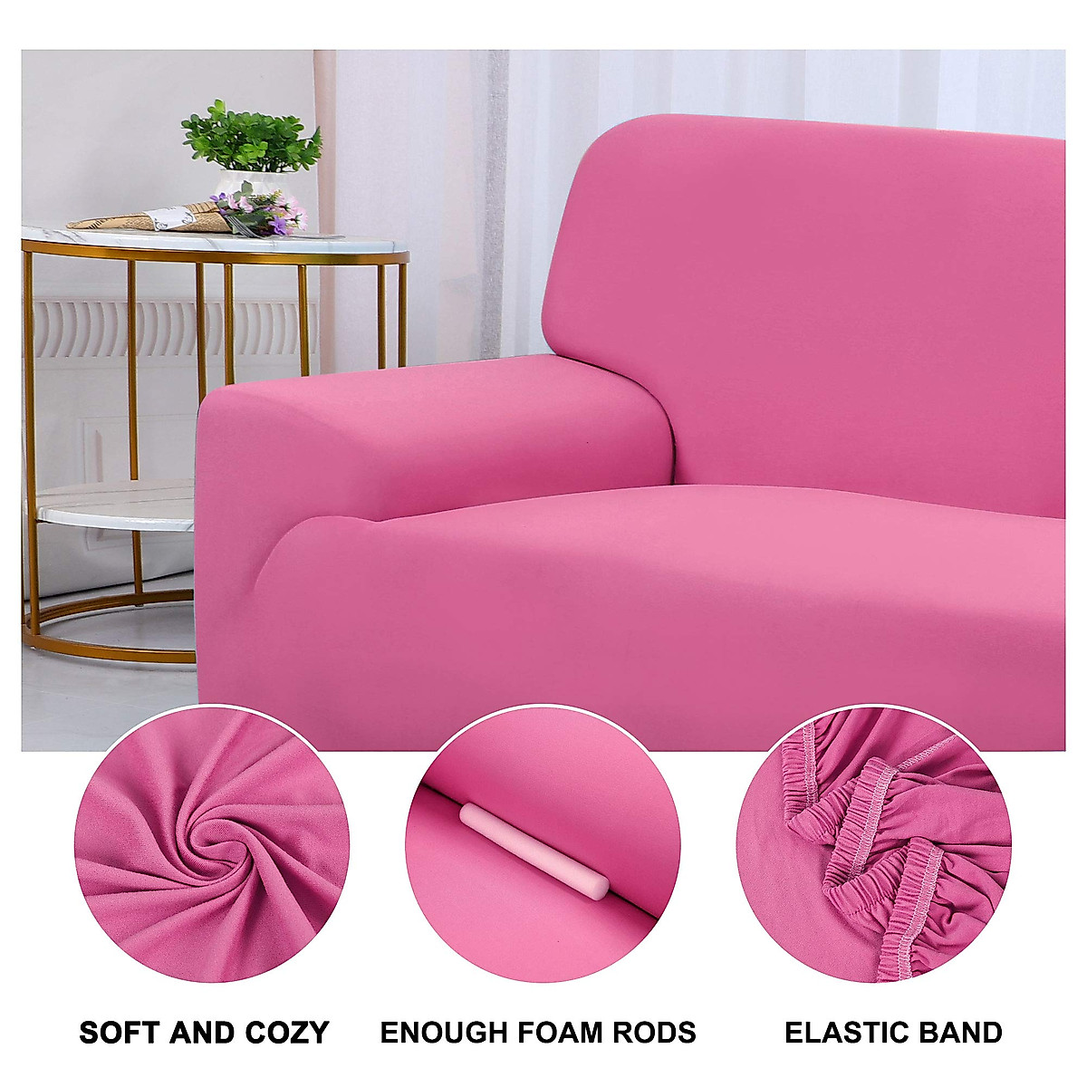 uxcell Stretch Sofa Cover Couch Covers Solid Classic for Sofas Loveseat Armchair Universal Elastic Polyester Furniture with One Pillowcase X-Large Fuchsia
