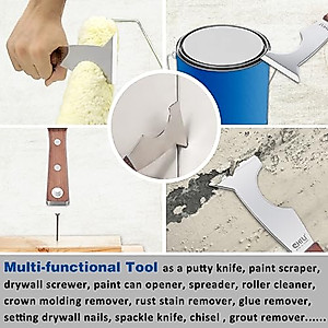 CHILI TOOLS Stainless Steel 5 in 1 Painters Tool with Wood Handle and Metal Hammer End, Made in Taiwan | Spackle Caulk Remover | Roller Cleaner | Putty Knife | Wallpaper Scraper | Can Bottle Opener