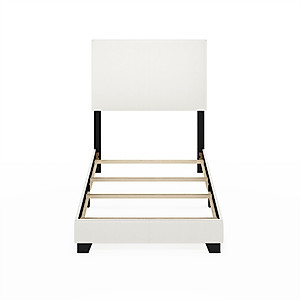 Furinno Pessac Upholstered Bed Frame, White PU Leather, Twin XL